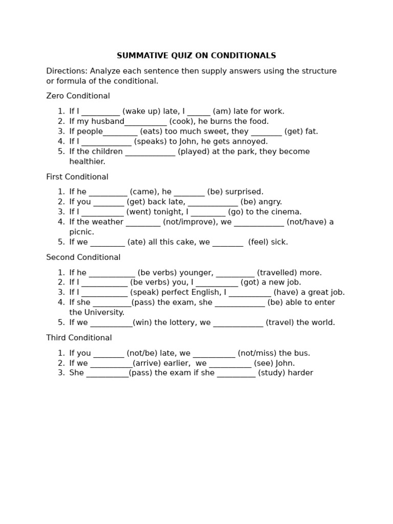 Summative Quiz on Conditionals | PDF