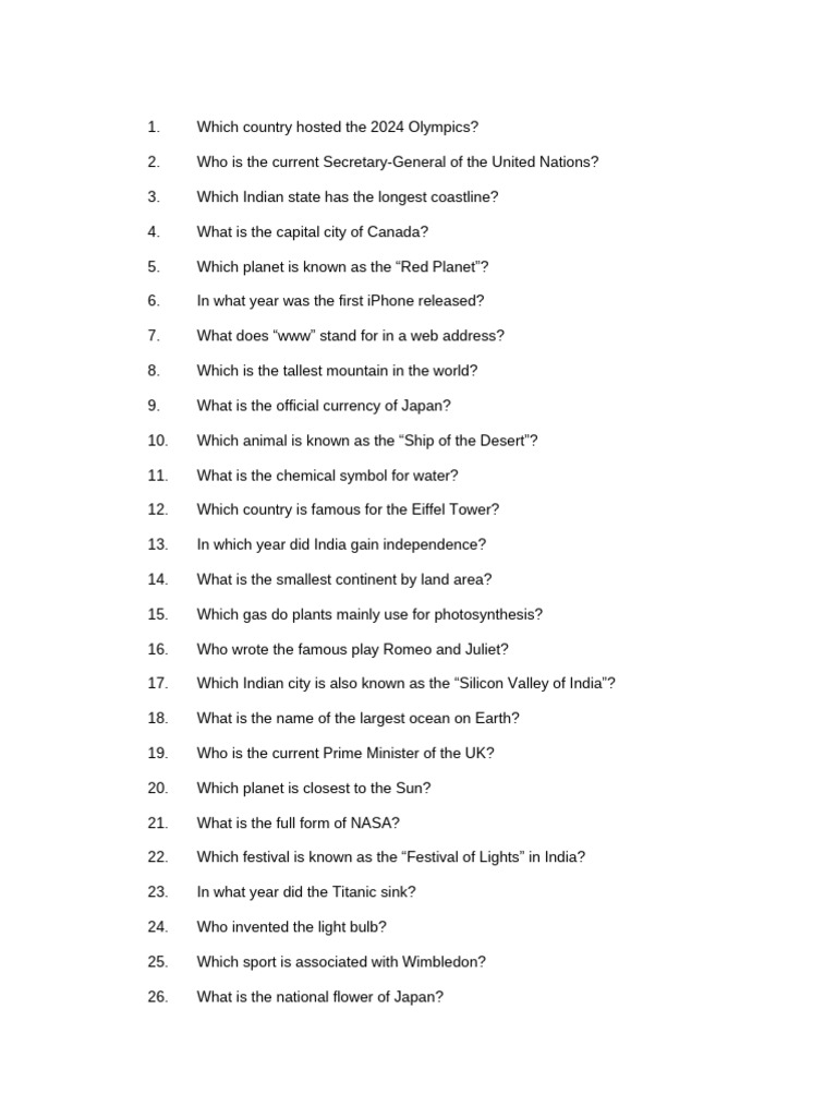 Global Trivia Questions and Answers | PDF