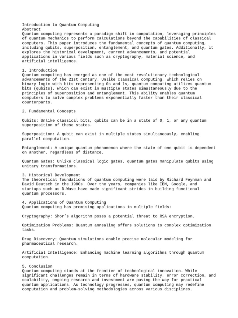 Introduction to Quantum Computing | PDF | Quantum Computing | Computing Introduction to Quantum Computing | PDF | Quantum Computing | Computing