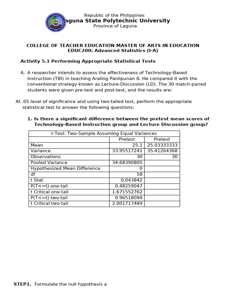 Chapter 4-5. Performance Task (2) (1) | PDF | Student's T Test ... Chapter 4-5. Performance Task (2) (1) | PDF | Student's T Test ...