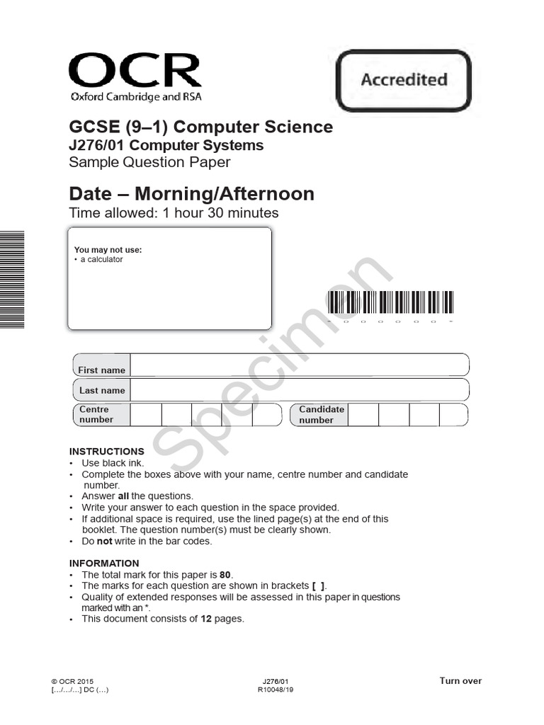 Sample QP - Paper 1 OCR Computer Science GCSE | PDF | Computer Network | Telecommunications