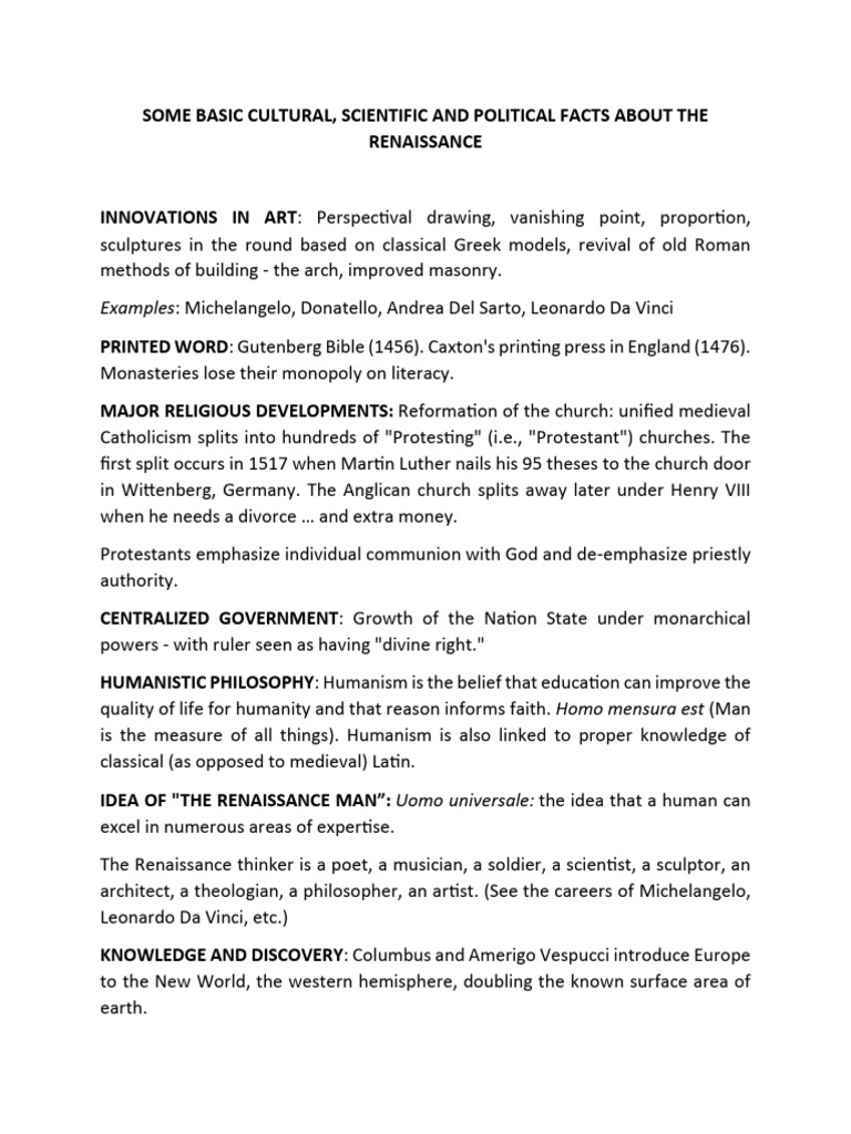 Facts About The Renaissance | PDF