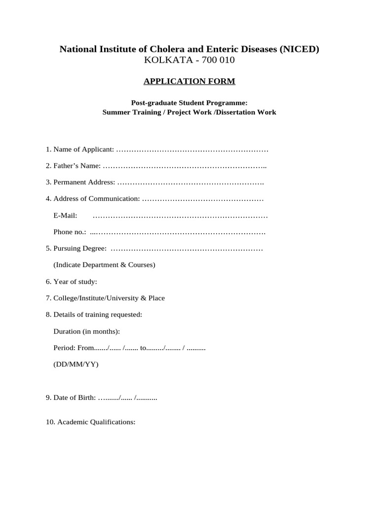 NICED Summer Training Application Form | PDF | Educational Stages