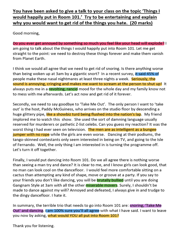 Steve's Model SPEECH Grade 8 | PDF