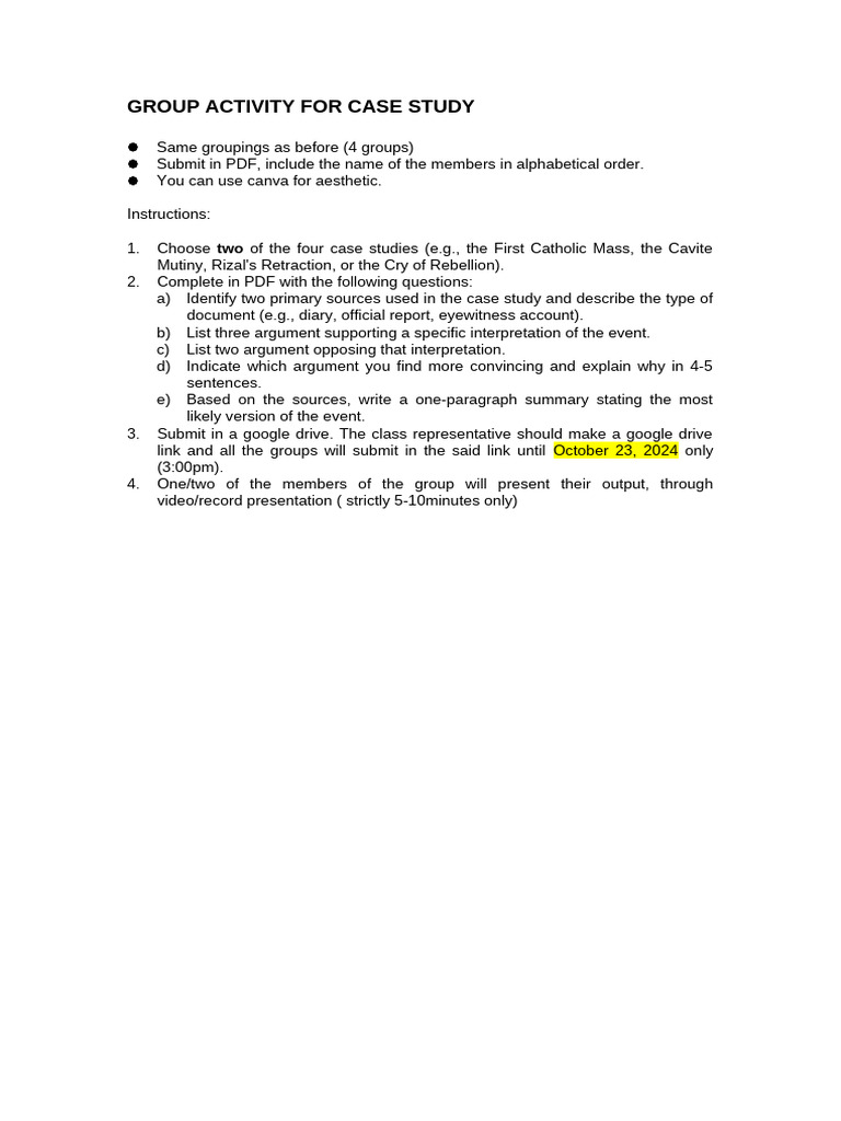 GROUP ACTIVITY in CASE STUDY | PDF