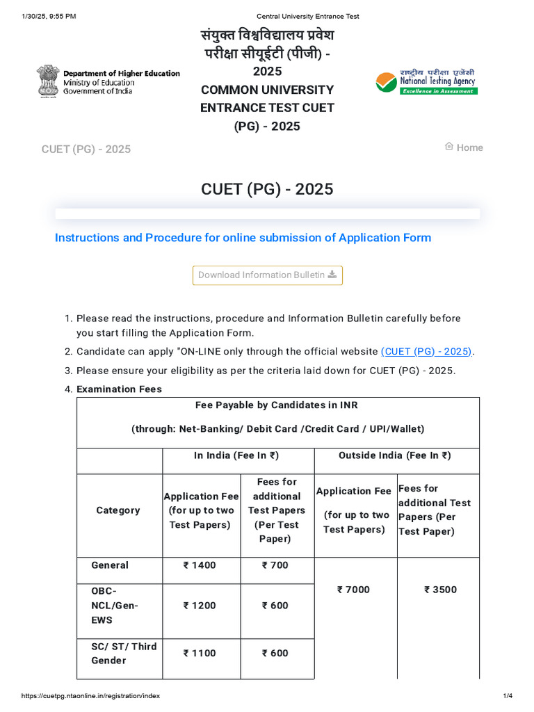 CUET PG 2025 Application Instructions | PDF | Password | Credit Card