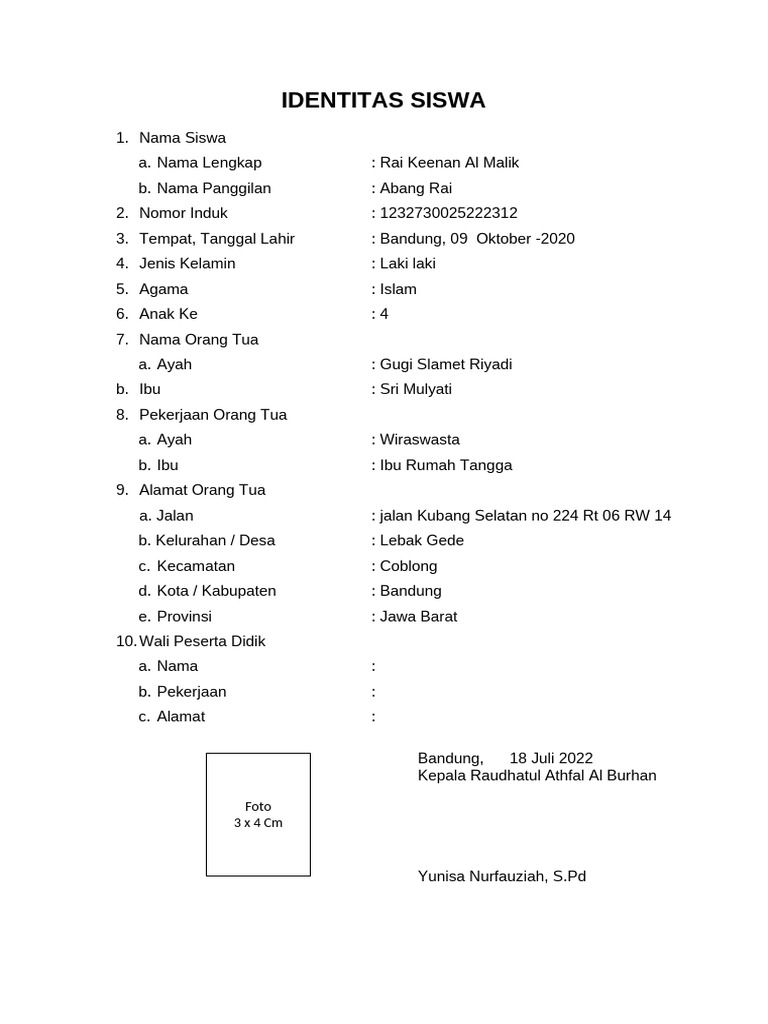 IDENTITAS SISWA PG | PDF
