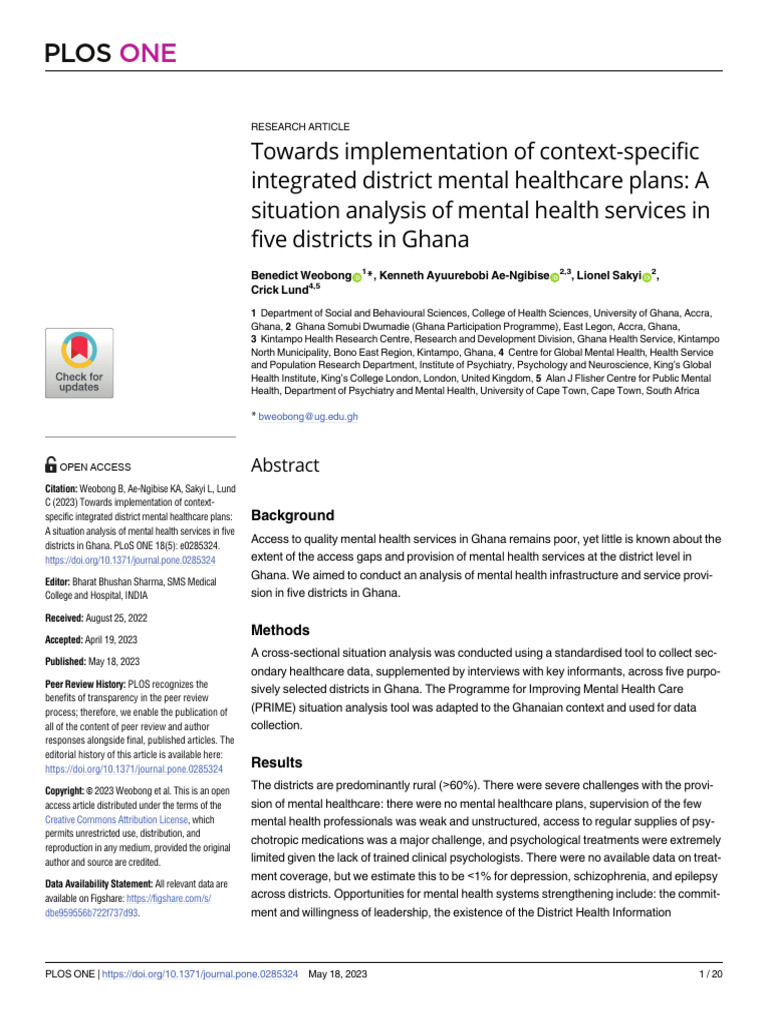 Towards Implementation of Context-Specific Integrated District Mental Healthcare Plans A ...
