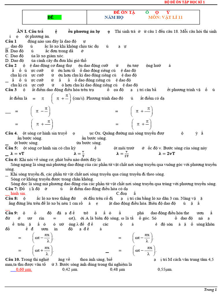 VL11 - HK1 - 006 Dap An | PDF