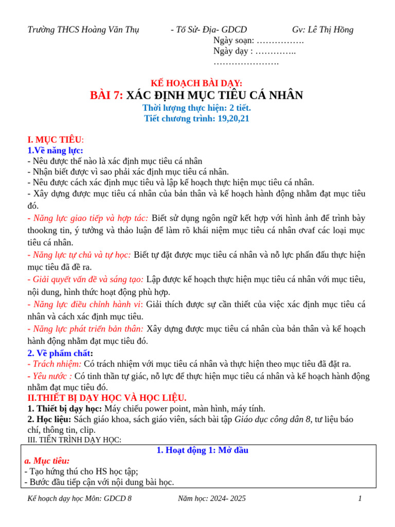 Ga GDCD 8 Bài 7 (2024-2025) | PDF