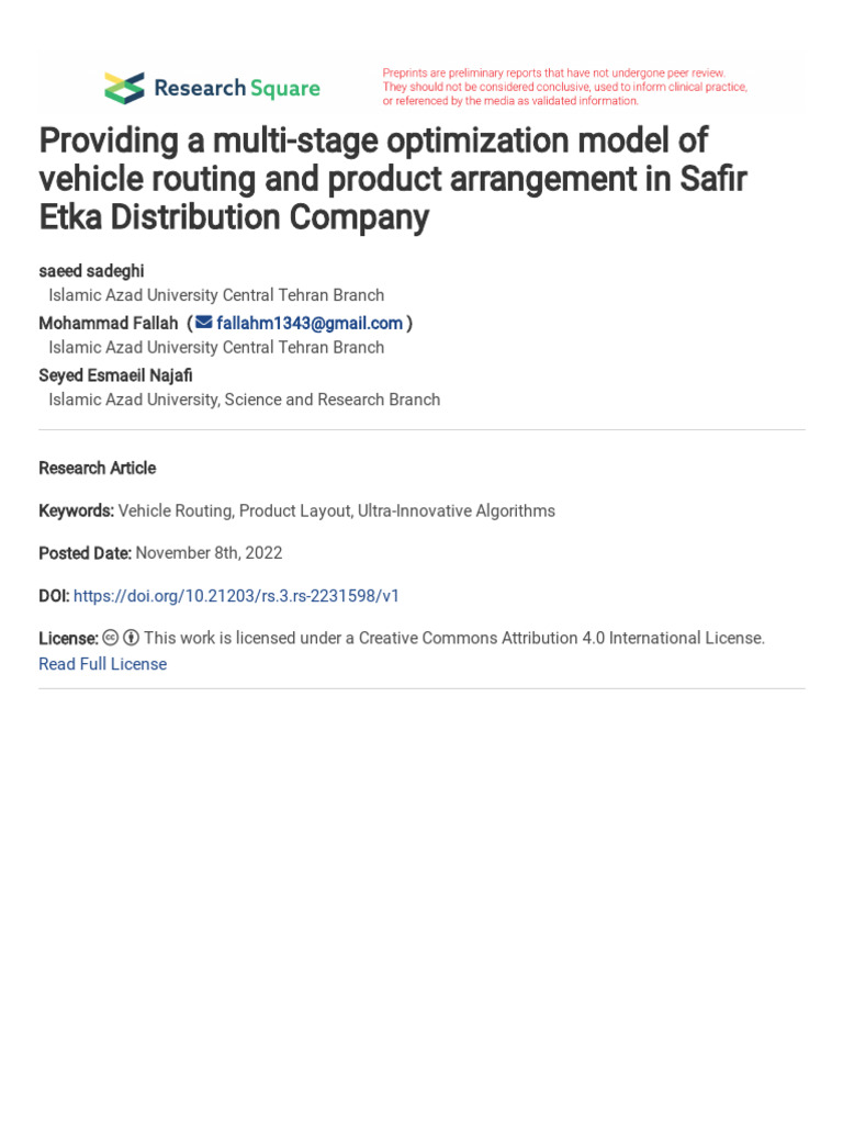 Providing A Multi-Stage Optimization Model of Vehi | PDF | Routing ...