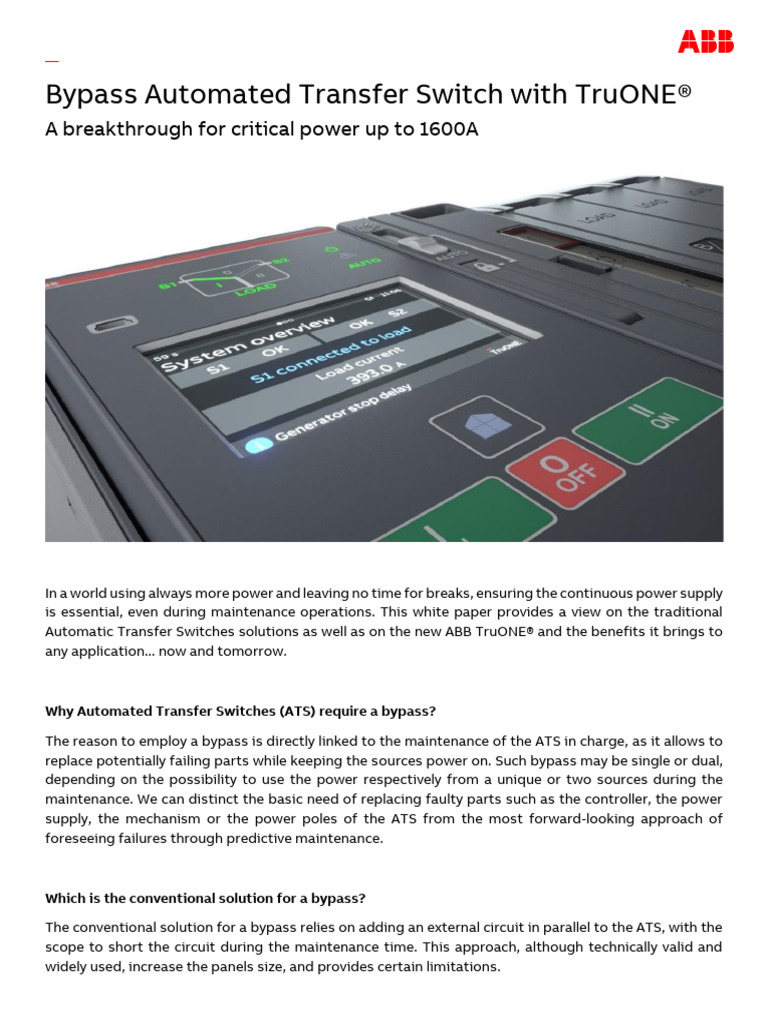 Bypass ATS With Truone Up To 1600A | PDF | Switch | Electrical Wiring