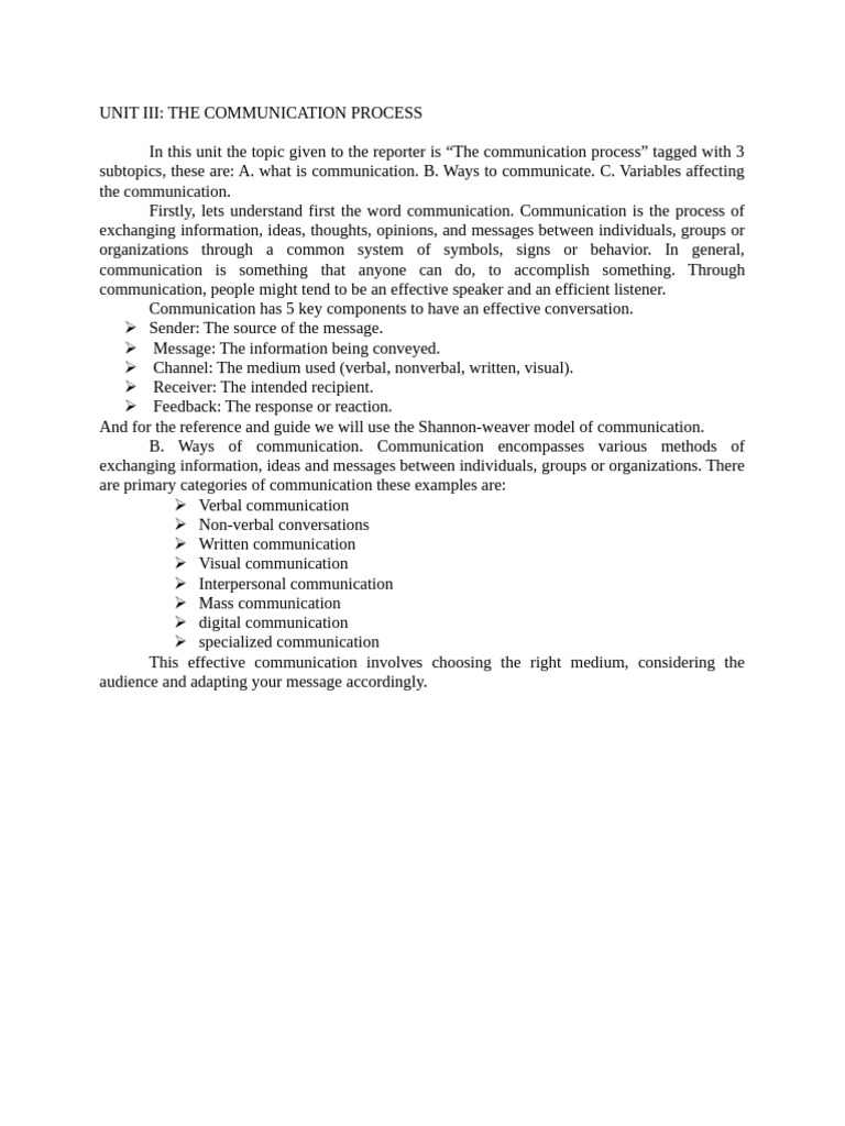 Unit Iii. The Communication Process | PDF