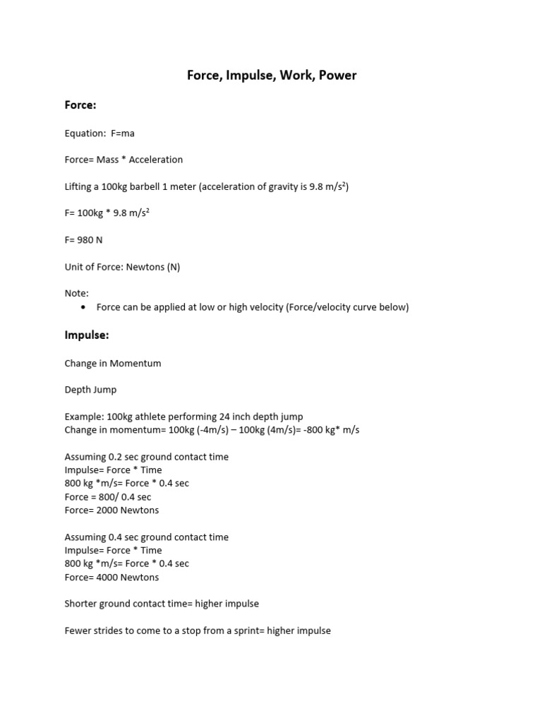 Examples Document Force Work Impulse Power | PDF