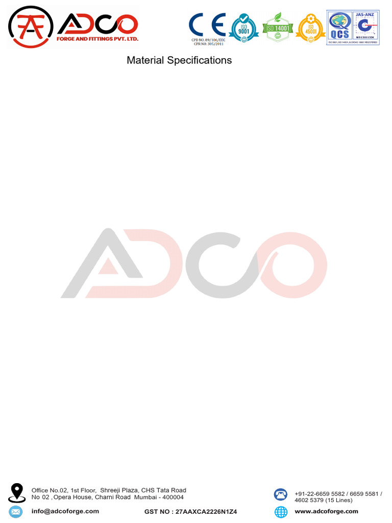 Material Specifications - Adco Forge | PDF | Pipe (Fluid Conveyance ...