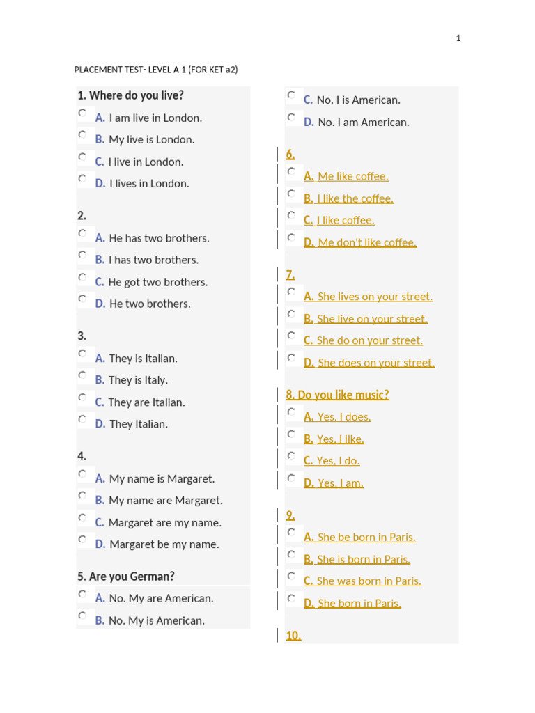 Placement Test for Ket | PDF