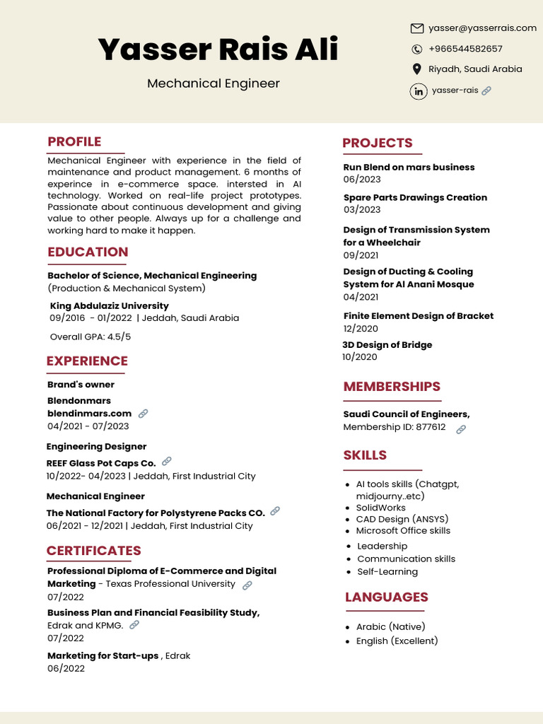 Yasser+Rais Mechanical+Engineer | PDF | Saudi Arabia