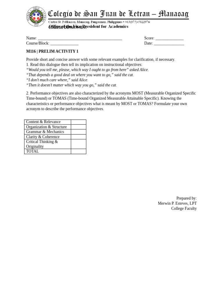 Prelim Activity for Education Majors | PDF