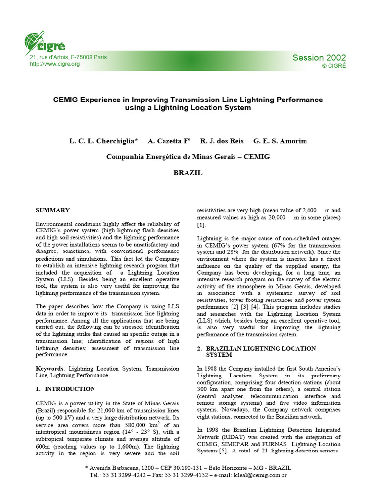 CEMIG Experience in Improving Transmission Line Lightning Performance Using A Lightning Location ...