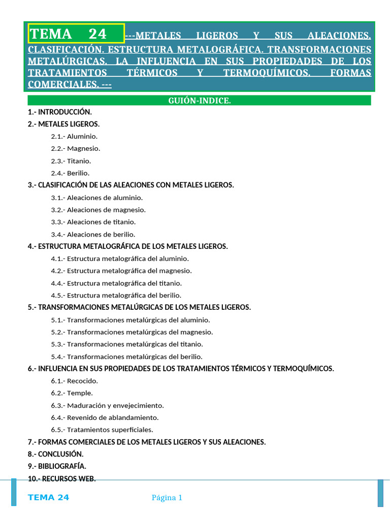 Metales Ligeros y Sus Aleaciones | PDF | Aleación | Aluminio