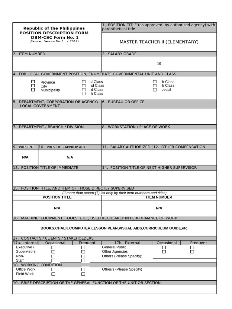 t3 CSC Position Description Form For T1-Sub | PDF | Teachers | Learning