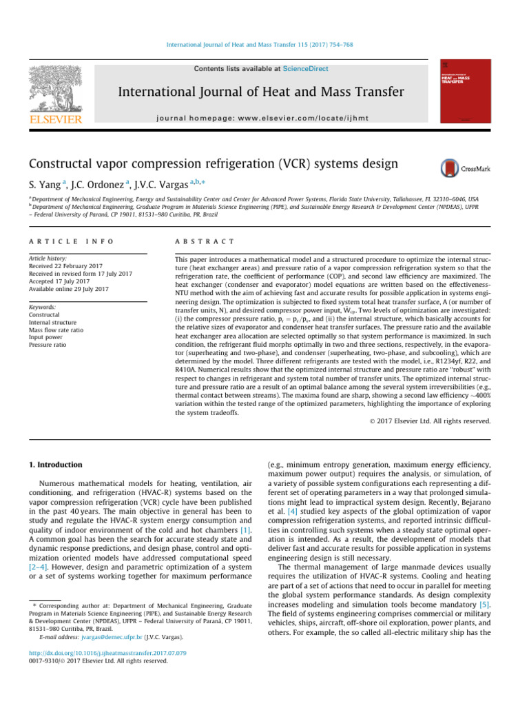 Constructal vapor compression refrigeration (VCR) systems design | PDF ... Constructal vapor compression refrigeration (VCR) systems design | PDF ...