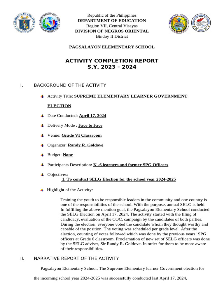SELG Election Report 2024-2025 | PDF | Learning