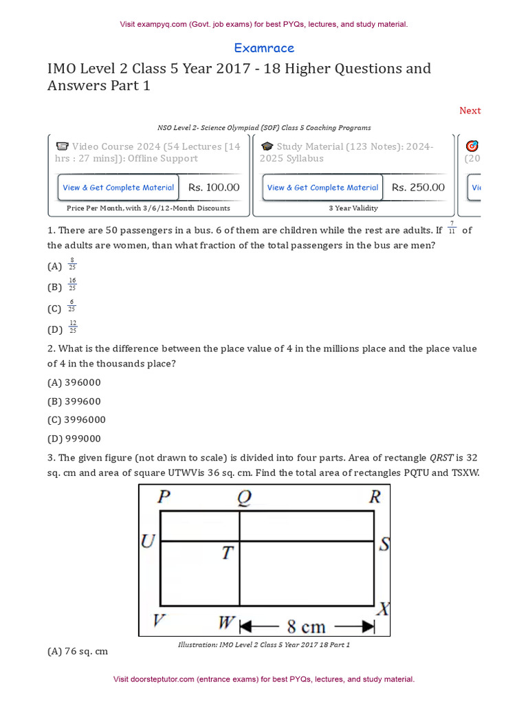 IMO Level 2 Class 5 Year 2017 18 Part 1 | PDF | Mathematics