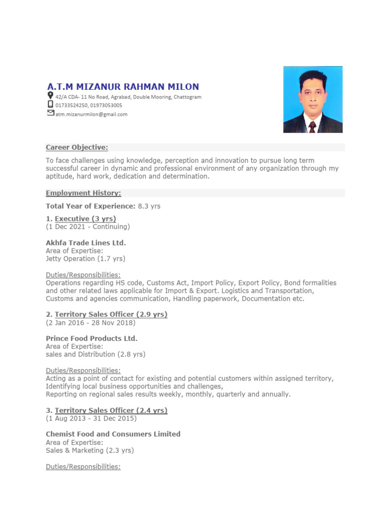 A.T.M Mizanur Rahman Milon CV | PDF