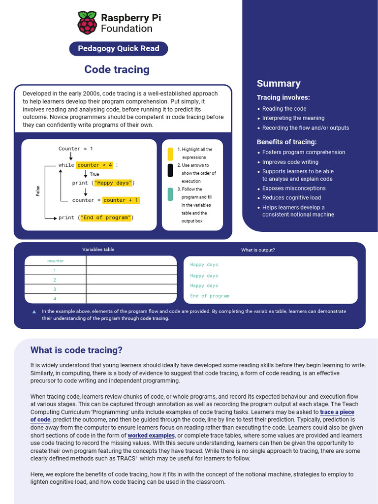 14-Pedagogy_Summary_Code_Tracing_V4_2023 | PDF | Learning | Cognition