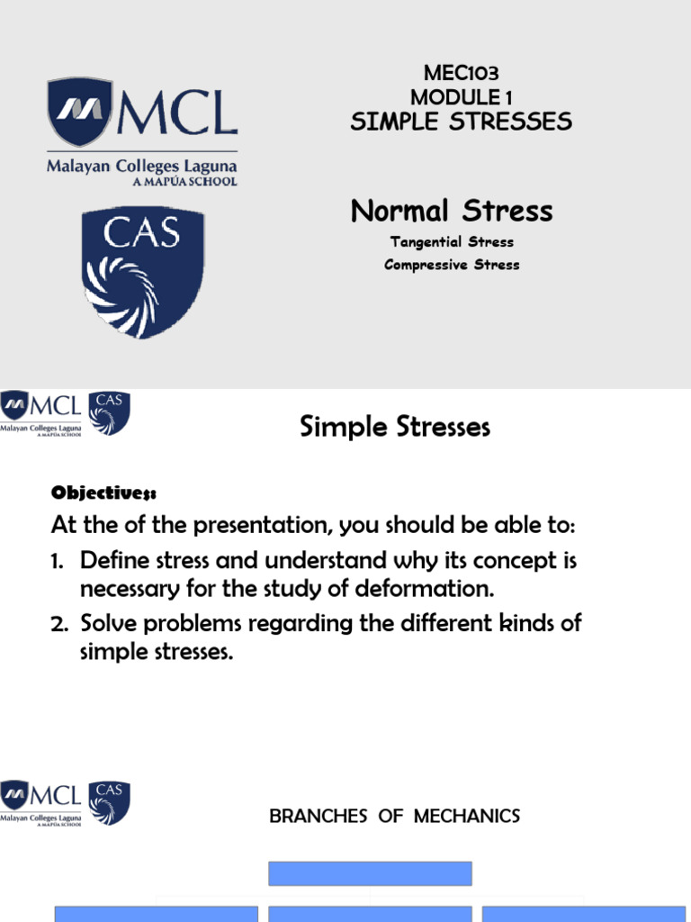 MEC103 MOdule 1 Simple Stress | PDF | Stress (Mechanics) | Force