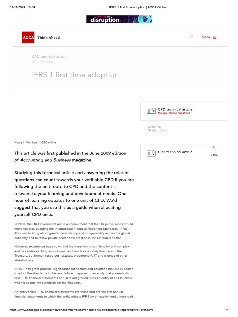 IFRS 1 first time adoption _ ACCA Global | PDF | International Financial Reporting Standards ...