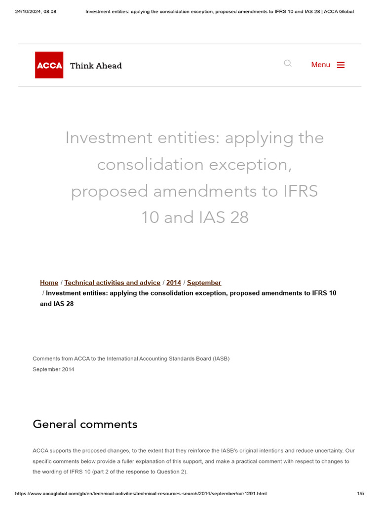 Investment Entities and IFRS 10 Amendments | PDF | International ...