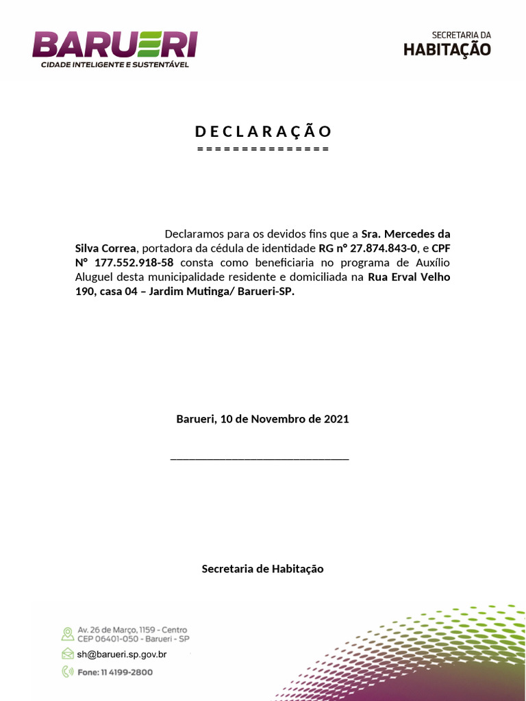 Declaração De Moradia Pdf