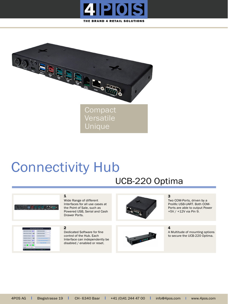 Datasheet 4POS Optima Hub | PDF | Usb | Computing