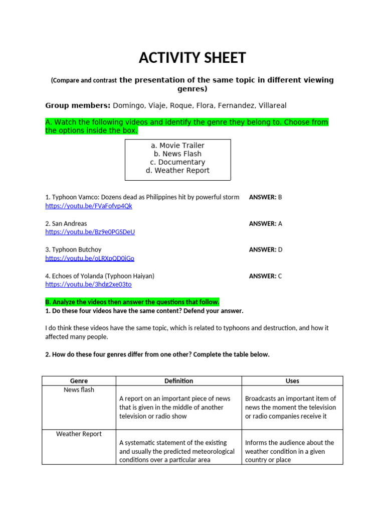 English Q2 - Viewing Genres | PDF | Human Communication