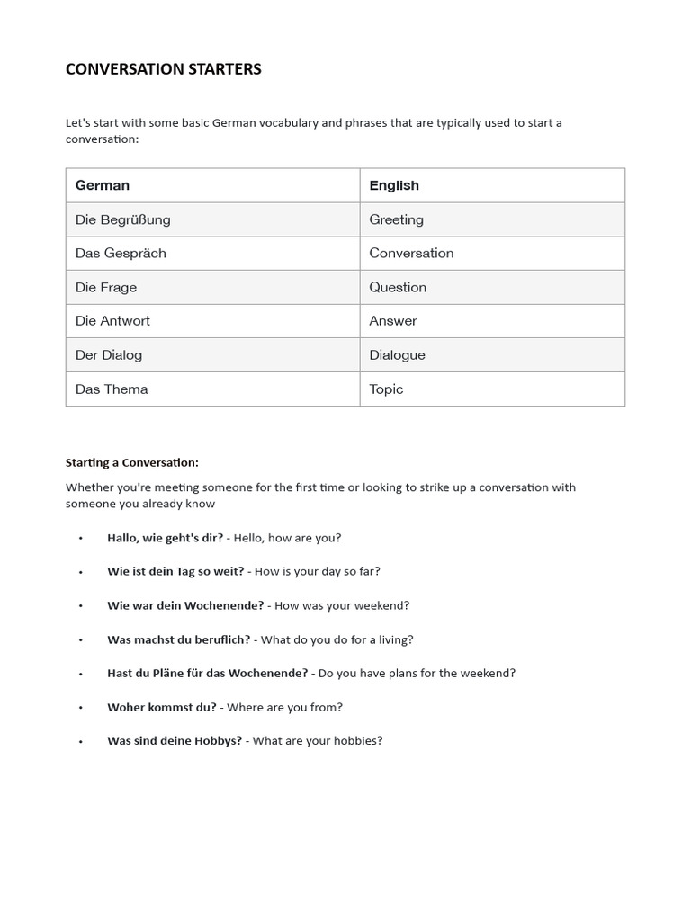 German Conversation Starters | PDF