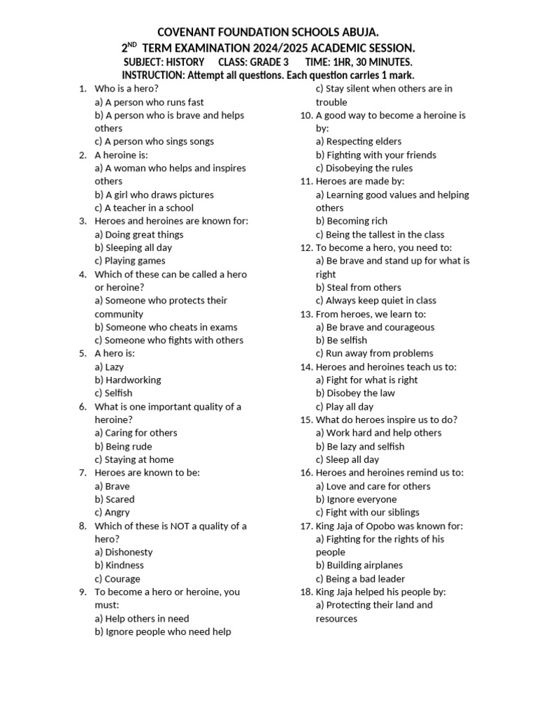HISTORY GRADE 3 2ND TERM | PDF | Nigeria | Hero