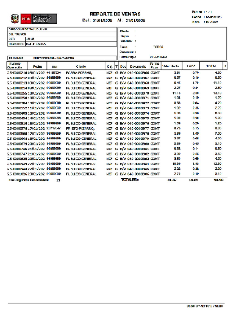 Reporte de Ventas Enro 2025 | PDF
