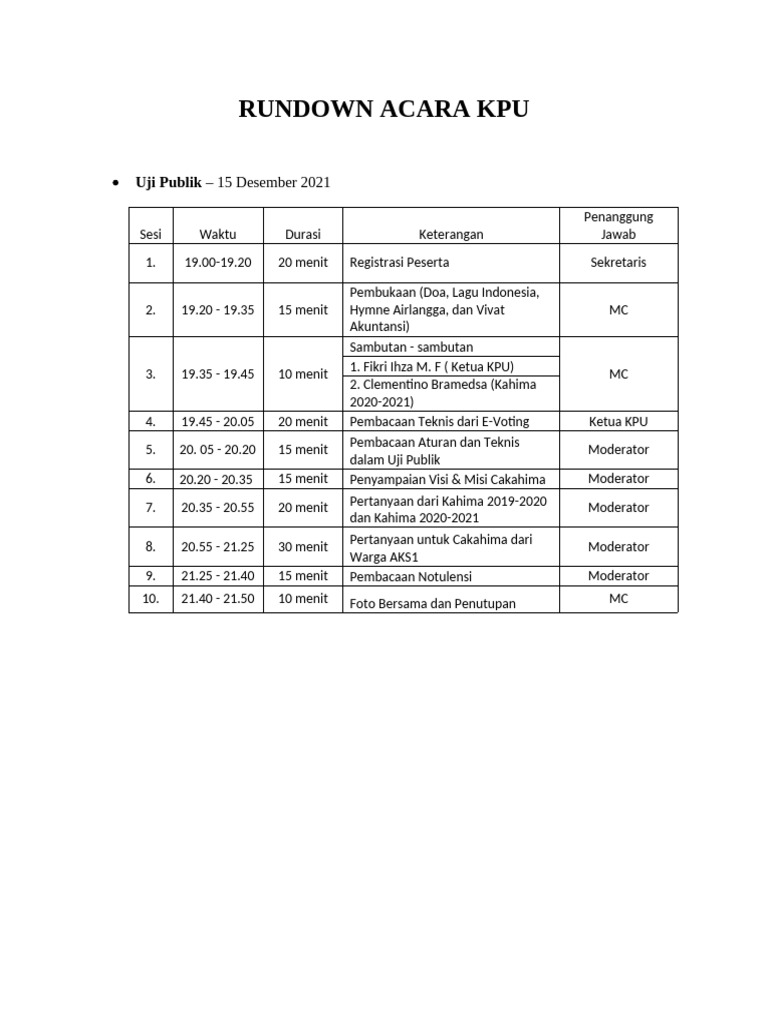 Rundown Acara Kpu | PDF
