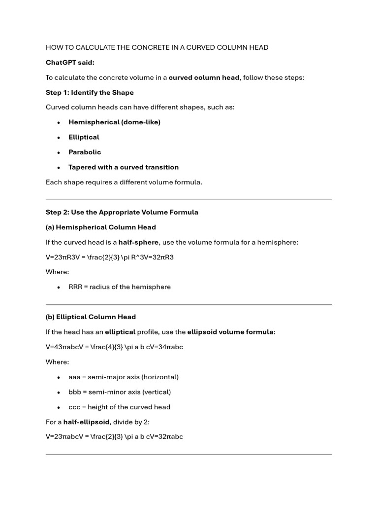 Volume Calculation For A Curved Surface of A Column Pier | PDF | Volume ...