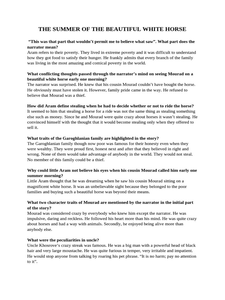 The Summer of the Beautiful White Horse | PDF