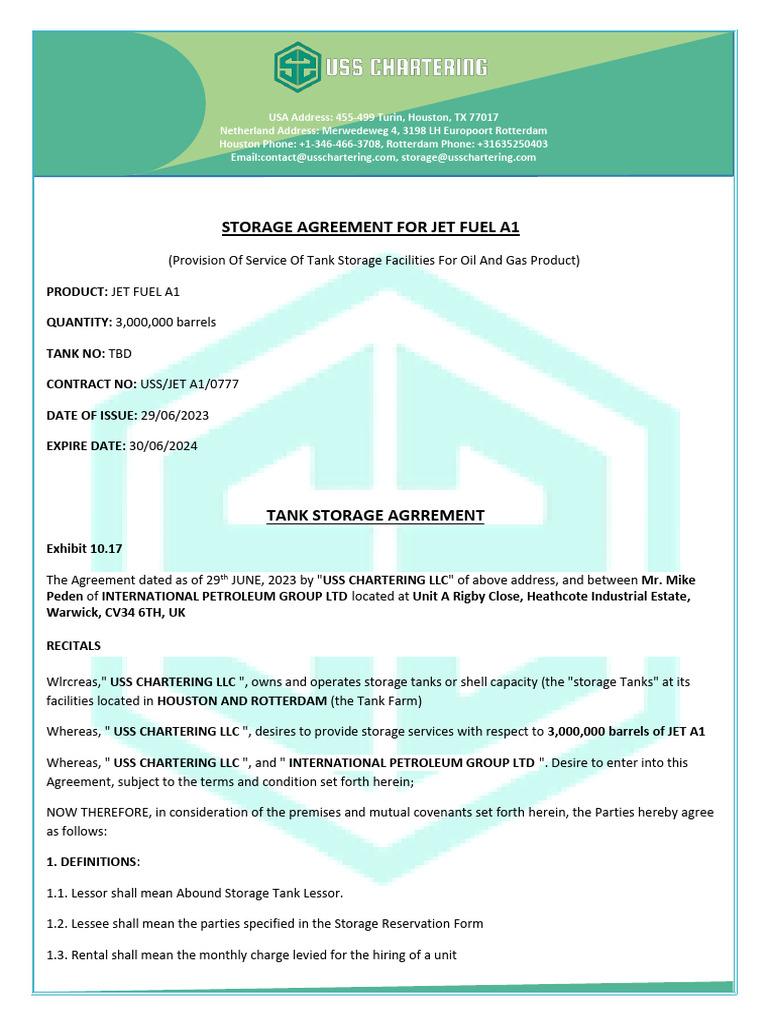 Jet Fuel A1 Storage Agreement 2023 | PDF | Lease | Common Law