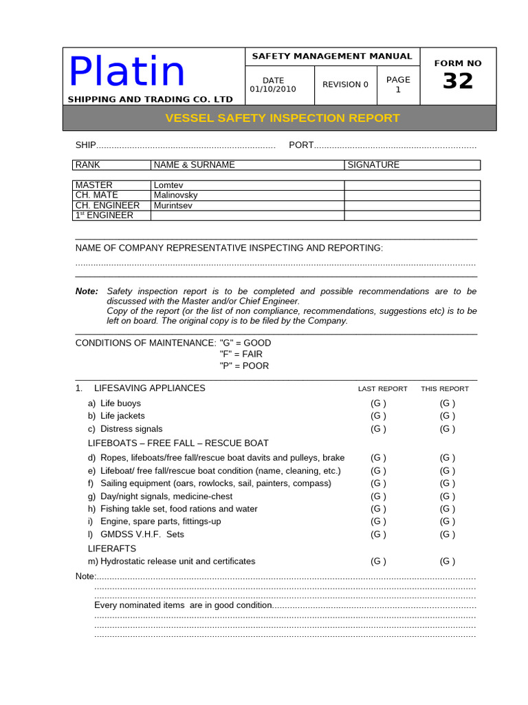 32 - Vessel Safety Inspection Report | PDF | Firefighting