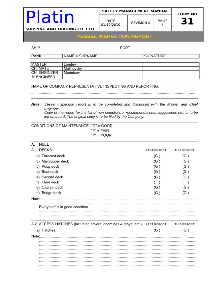 31 - Vessel Inspection Report | PDF | Water Transport | Watercraft