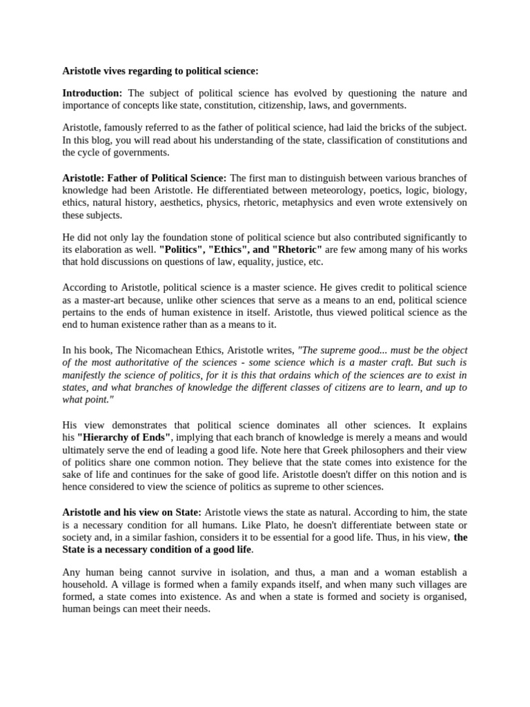 Aristotle's Political Science Insights | PDF | Aristotle | Science