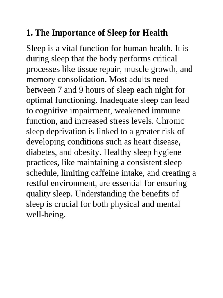 Benefits of Sleep for Health | PDF