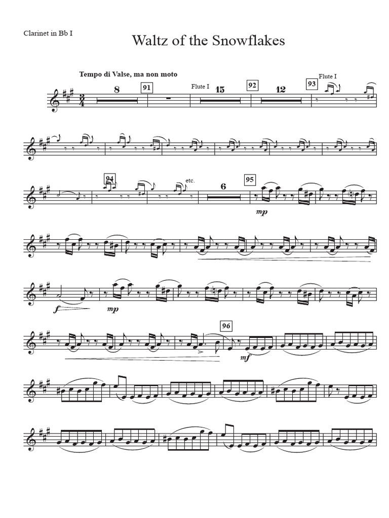 Bb clarinet I, Waltz of the Snowflakes, from the Nutcracker | PDF ...