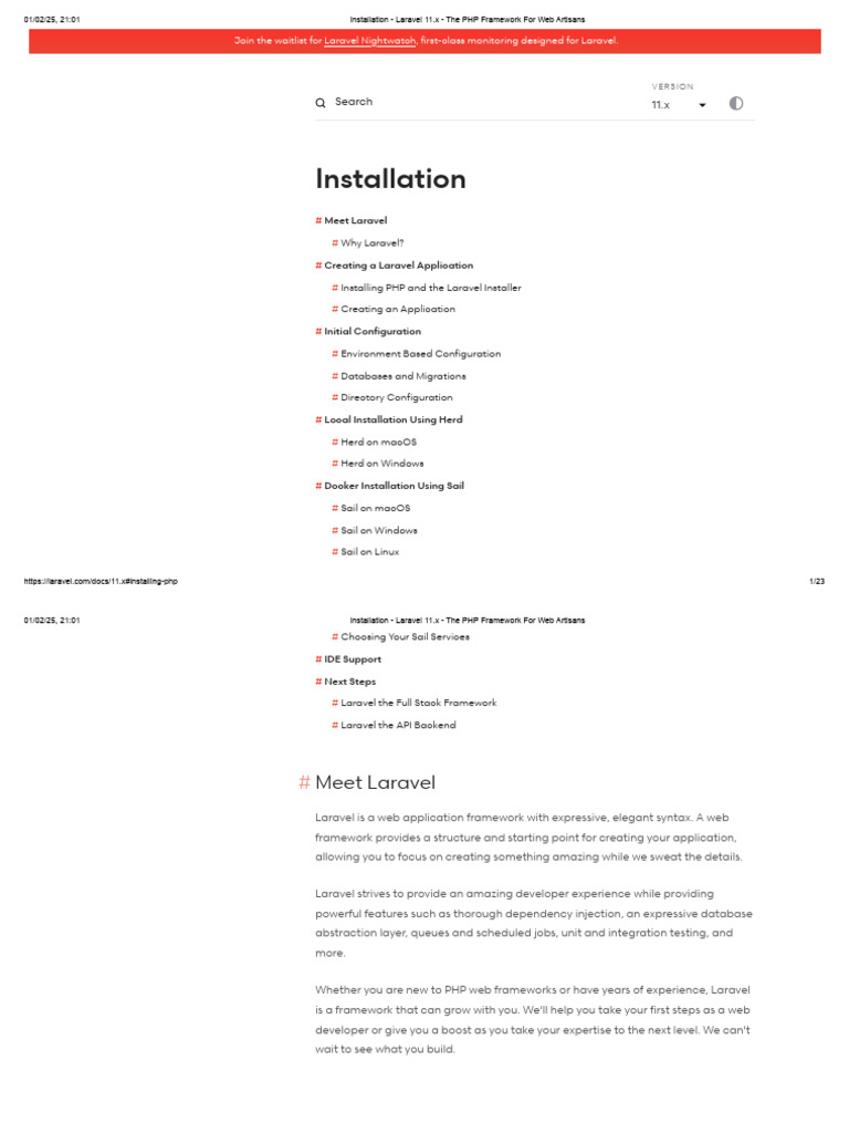 Installation - Laravel 11.x - The PHP Framework For Web Artisans | PDF | Php | Command Line ...