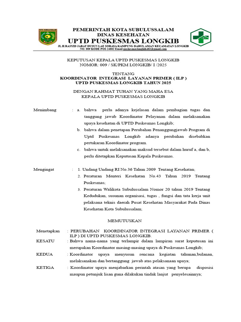 Koordinator ILP Puskesmas Longkib 2025 | PDF